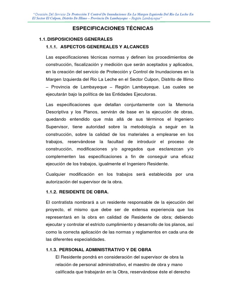 Especificaciones Tecnicas - Culpon | PDF | Topografía | Dique
