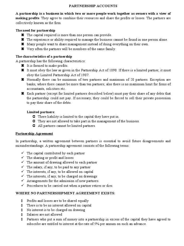 Partnership Accounts | PDF | Partnership | Debits And Credits