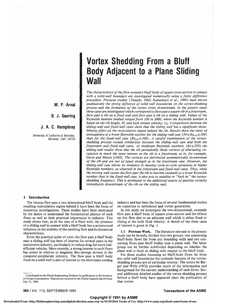 Vortex Shedding From A Bluff Body Adjacent To A Plane Sliding Wail ...