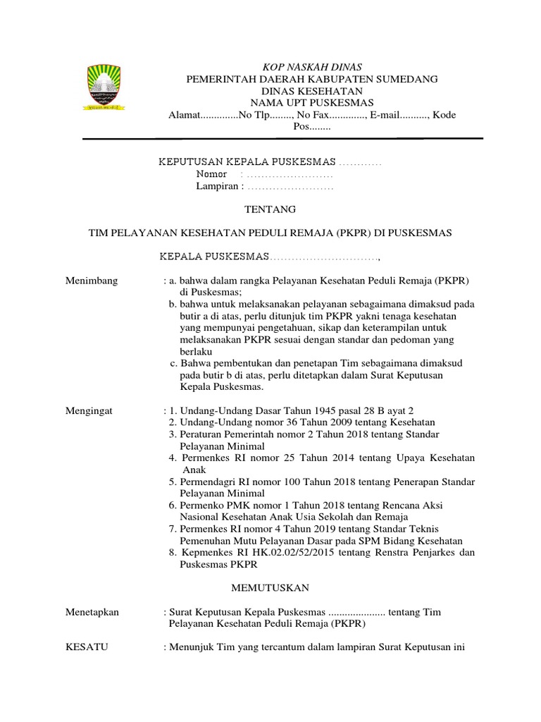 Contoh SK PKPR | PDF