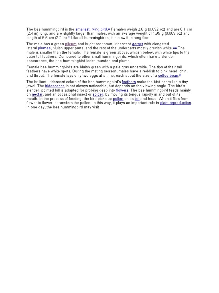 Smallest Living Bird: Pileum | PDF