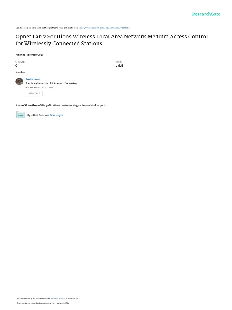 Opnet Lab 2 Solutions Wireless Local Area Network Medium Access Control ...