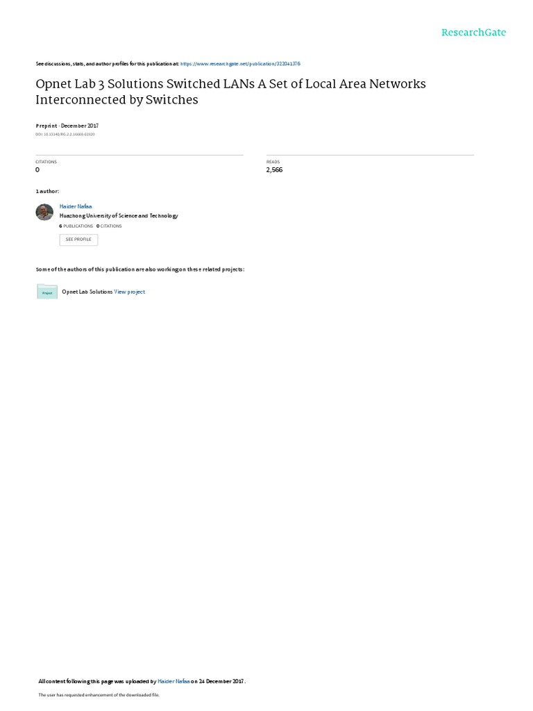 Opnet Lab 3 Solutions Switched Lans A Set of Local Area Networks Interconnected by Switches ...
