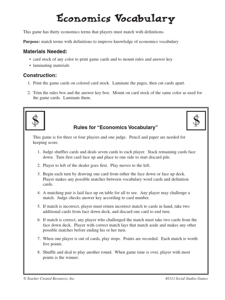 Economics Vocabulary 1 | PDF | Resource | Employment