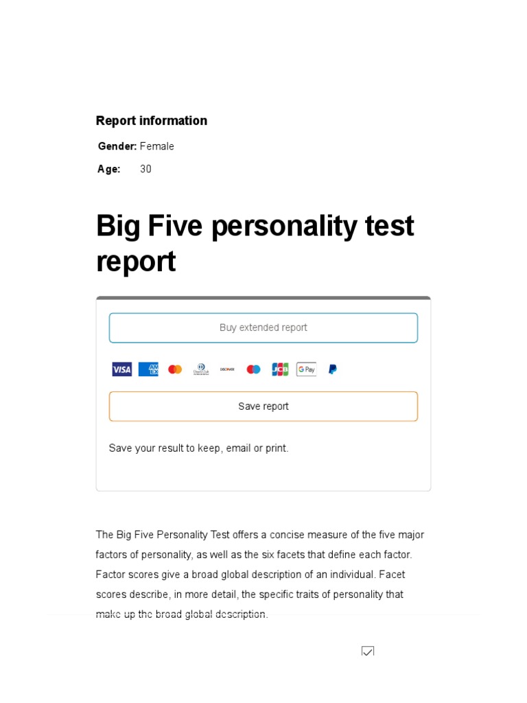 Big 5 Test | PDF | Applied Psychology | Action (Philosophy)