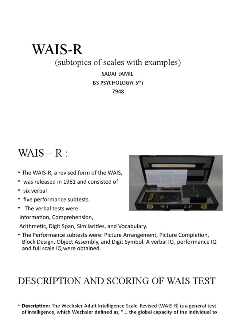 WAIS-R (Subtopics of Scales With Examples) - 1 | PDF