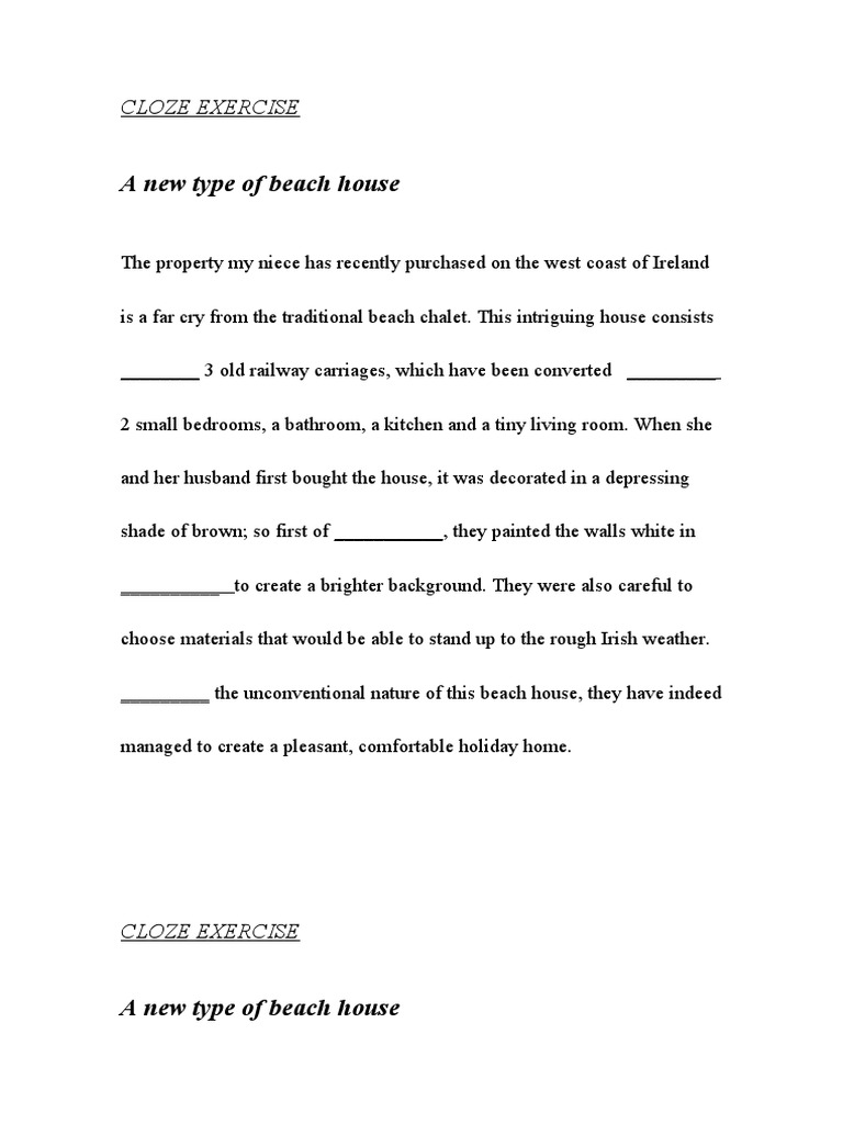 A New Type of Beach House: Cloze Exercise | PDF
