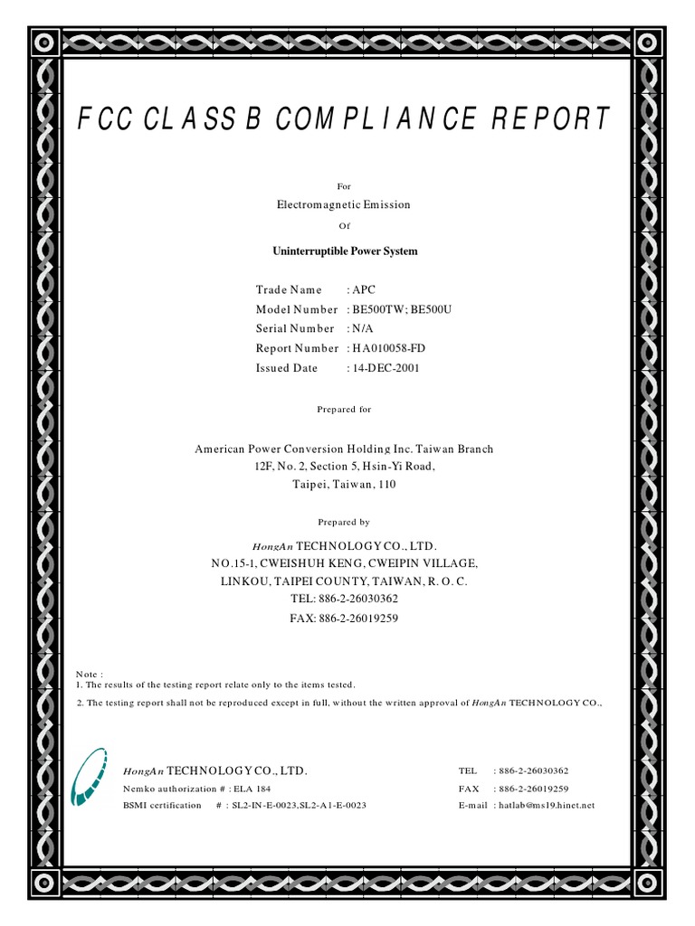 FCC Class B Compliance Report: Hongan Technology Co., LTD | PDF