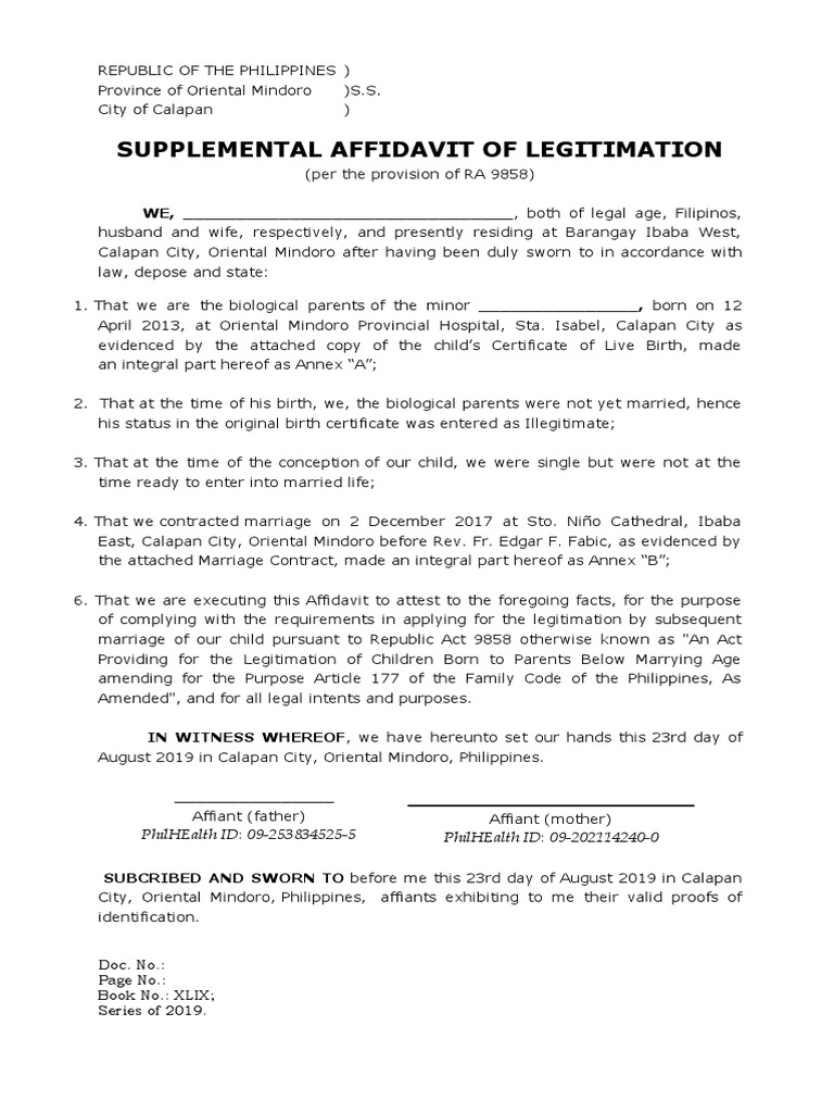 Joint Affidavit of Legitimation | PDF