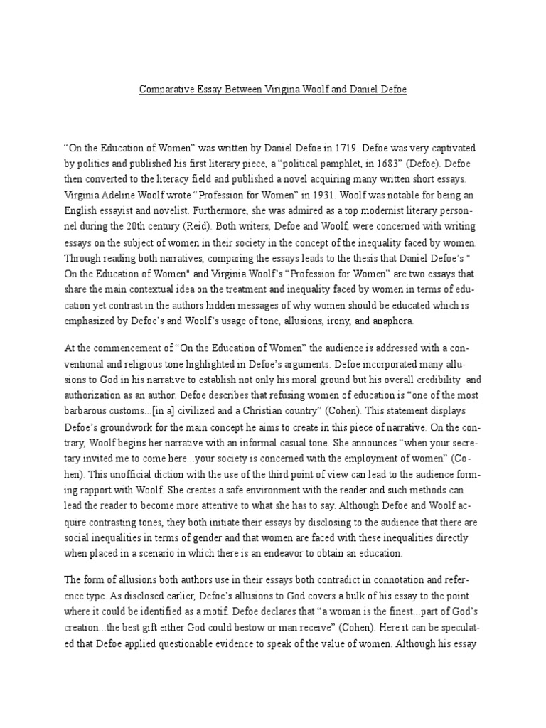 Comparative Essay Between Virigina Woolf and Daniel Defoe | PDF ...