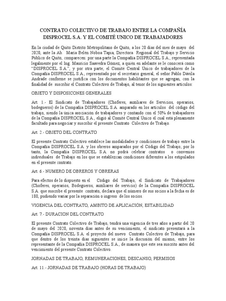 Contrato Colectivo de Trabajo | PDF | Acuerdo colectivo | Sindicato