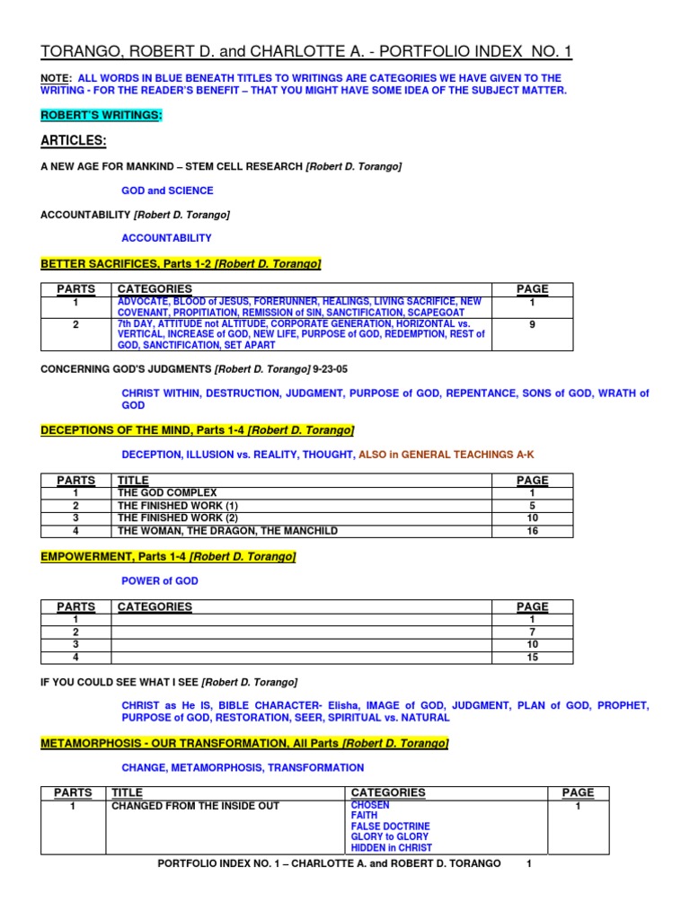 TORANGO, ROBERT D. and CHARLOTTE A. - Lighthouse Library PDF | PDF ...