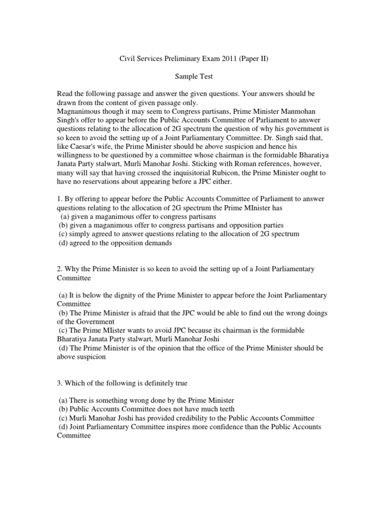 CSAT Sample Paper Analysis 2011 | PDF | Finance & Money Management ...