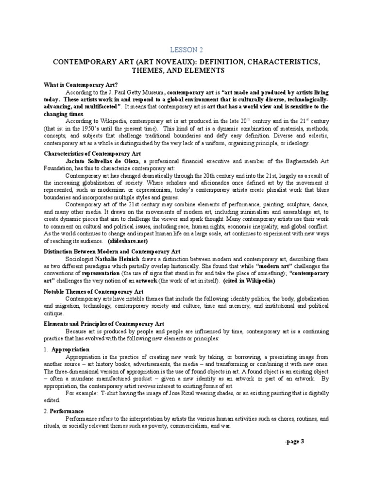 Lesson 2 - Contemporary Art - Definition, Characteristics, Themes, and ...