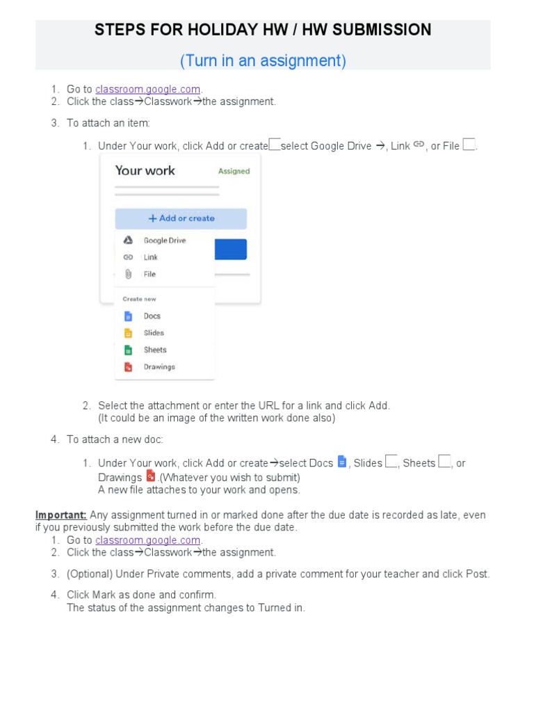 Steps For Holiday HW / HW Submission: (Turn in An Assignment) | PDF