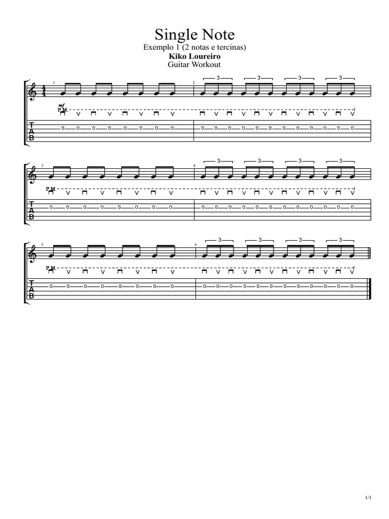 Single Note: Exemplo 1 (2 Notas e Tercinas) Kiko Loureiro Guitar ...