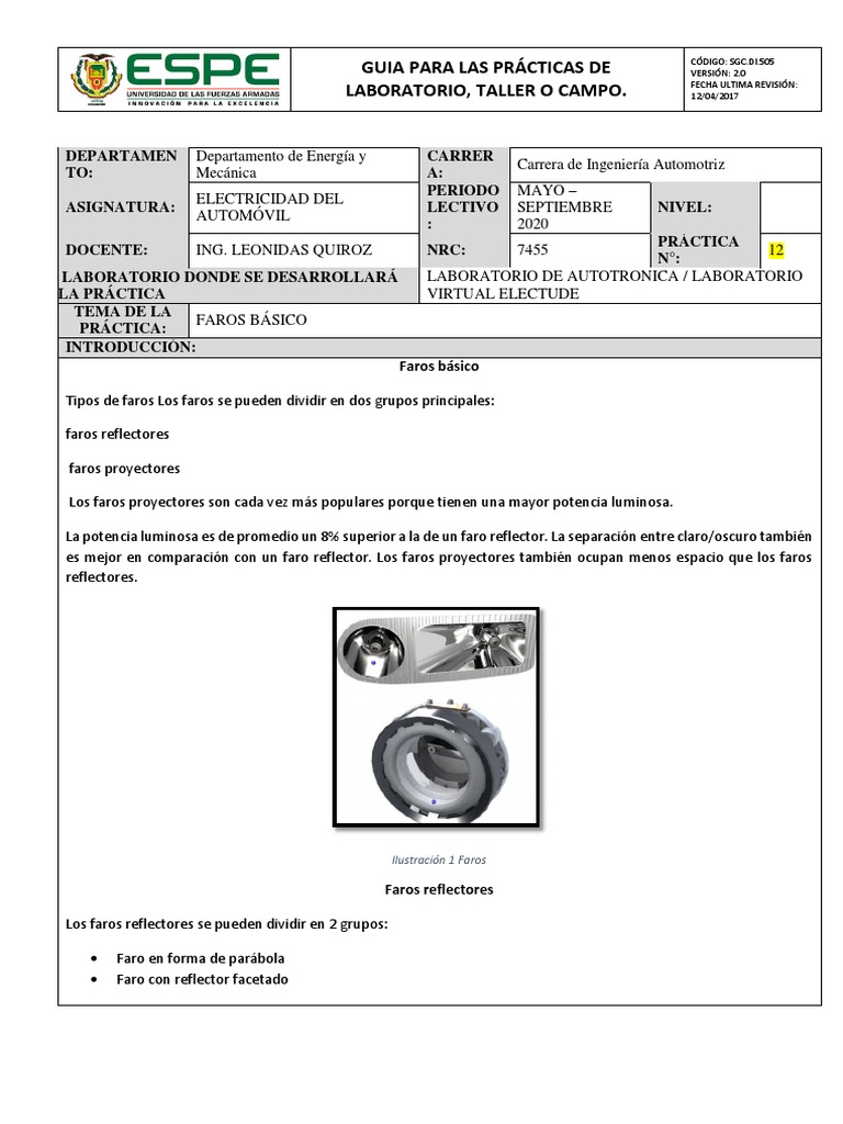 Análisis de los componentes y tipos de faros en vehículos | PDF | Faro ...