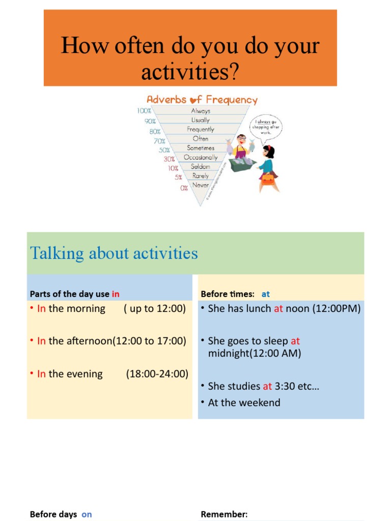 Daily Activities and Frequency Adverbs | PDF | Cooking, Food & Wine ...