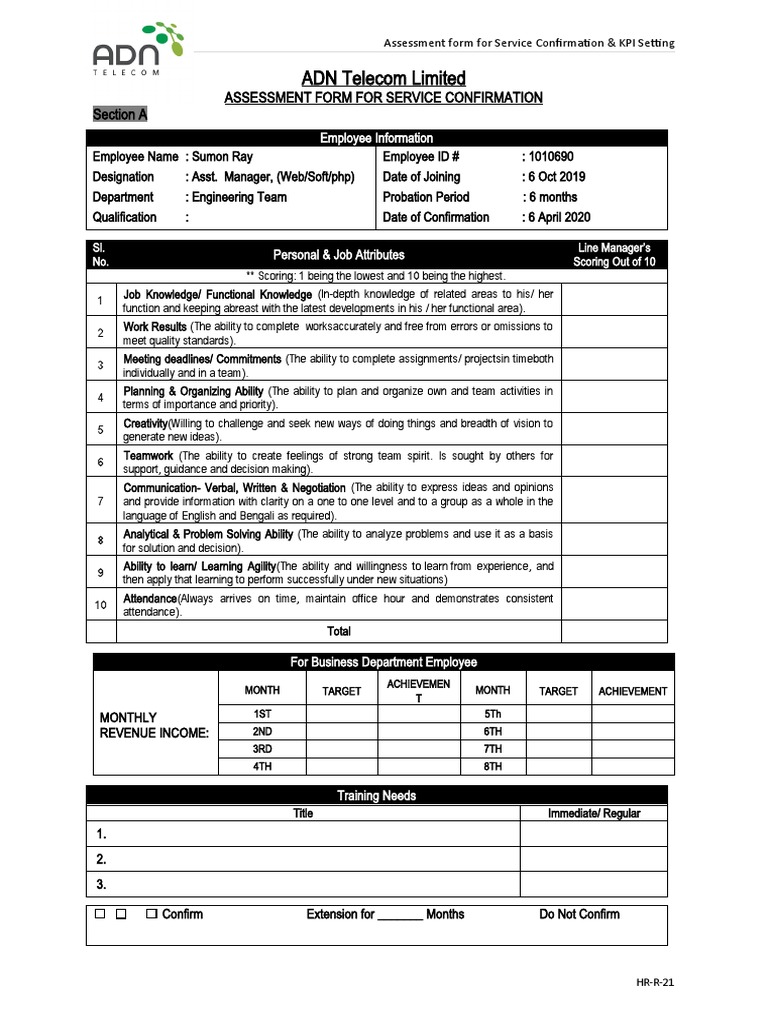 Assessment Form For Service Confirmation - Sumon Roy | Download Free ...
