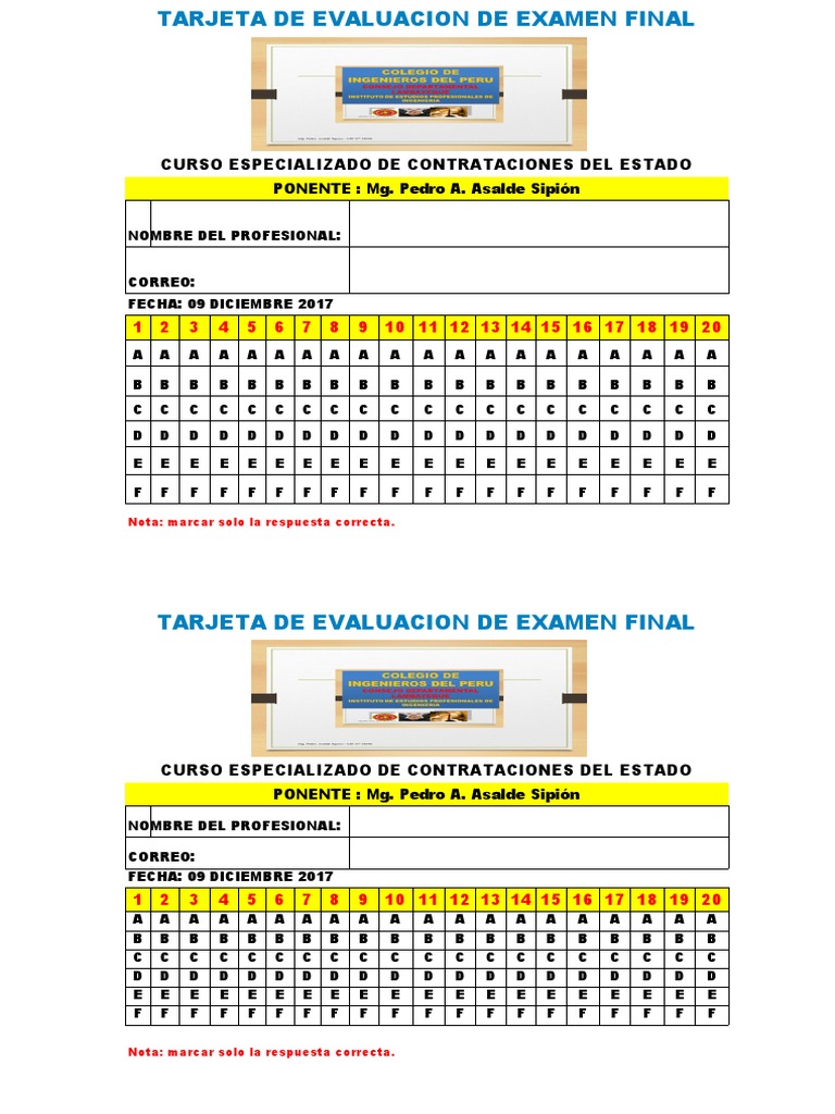 Tarjetas de Examen | PDF