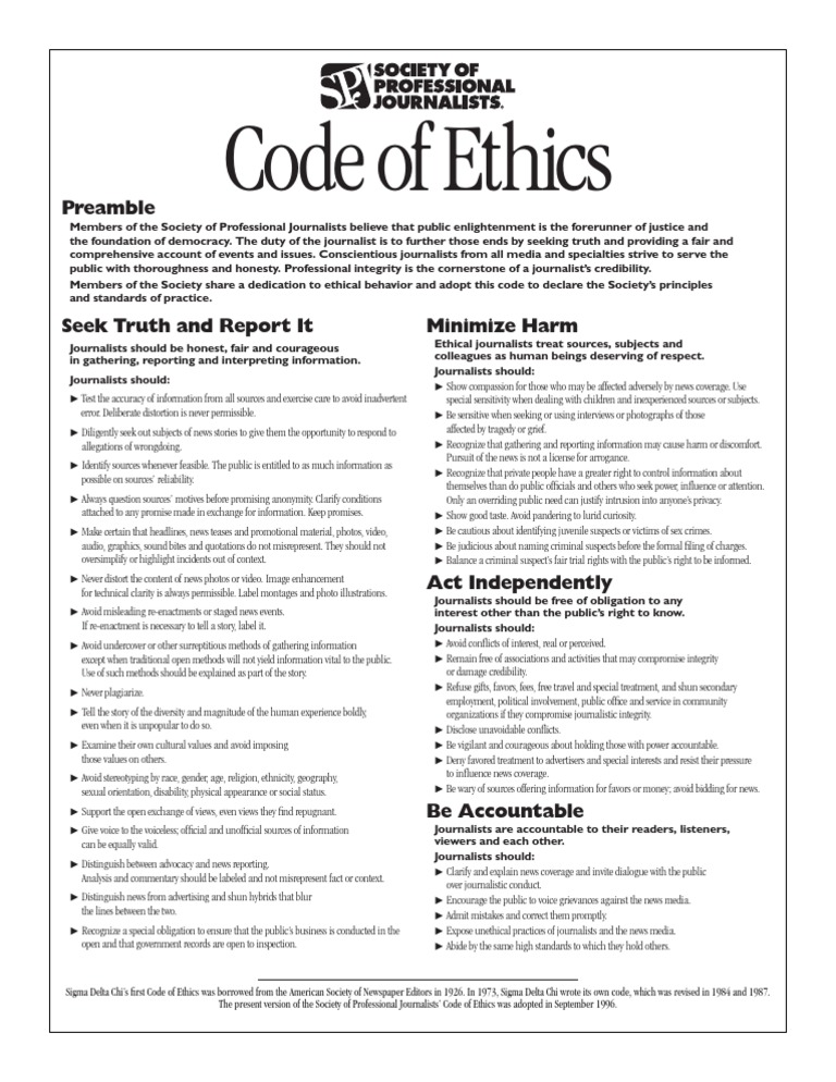 SPJ Code of Ethics | PDF | News | News Media