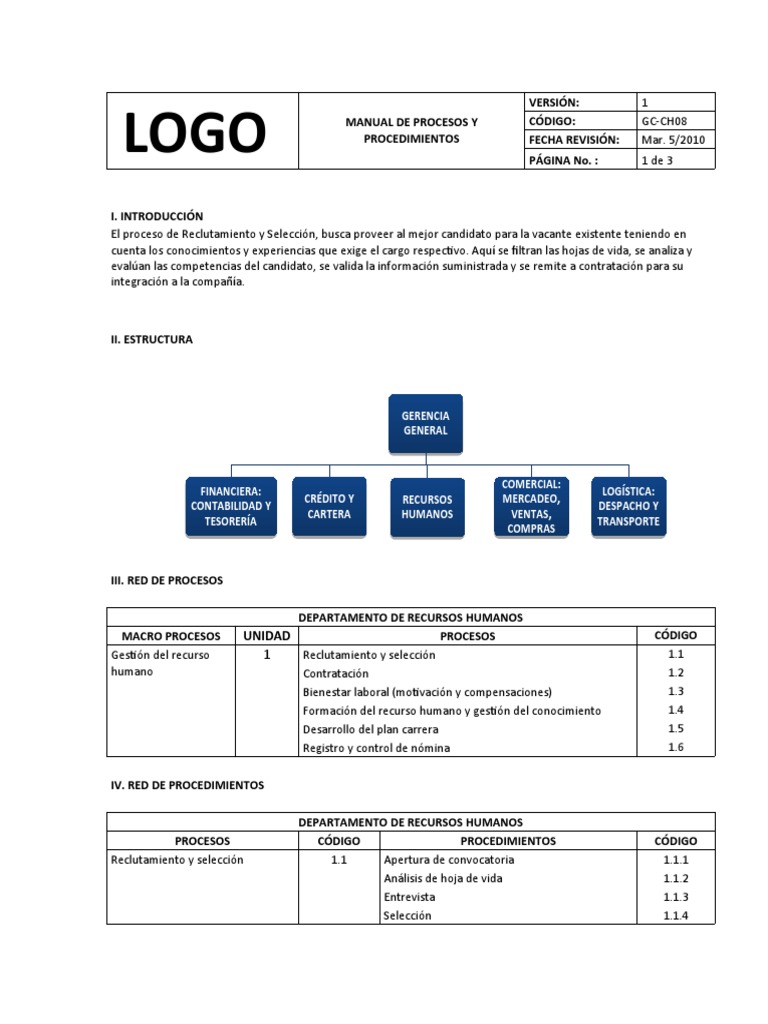 Formato Manual Procesos y Procedimientos | PDF | Reclutamiento ...