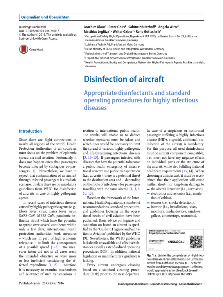 Disinfection of Aircraft Appropriate Disinfectants | PDF | Infection ...