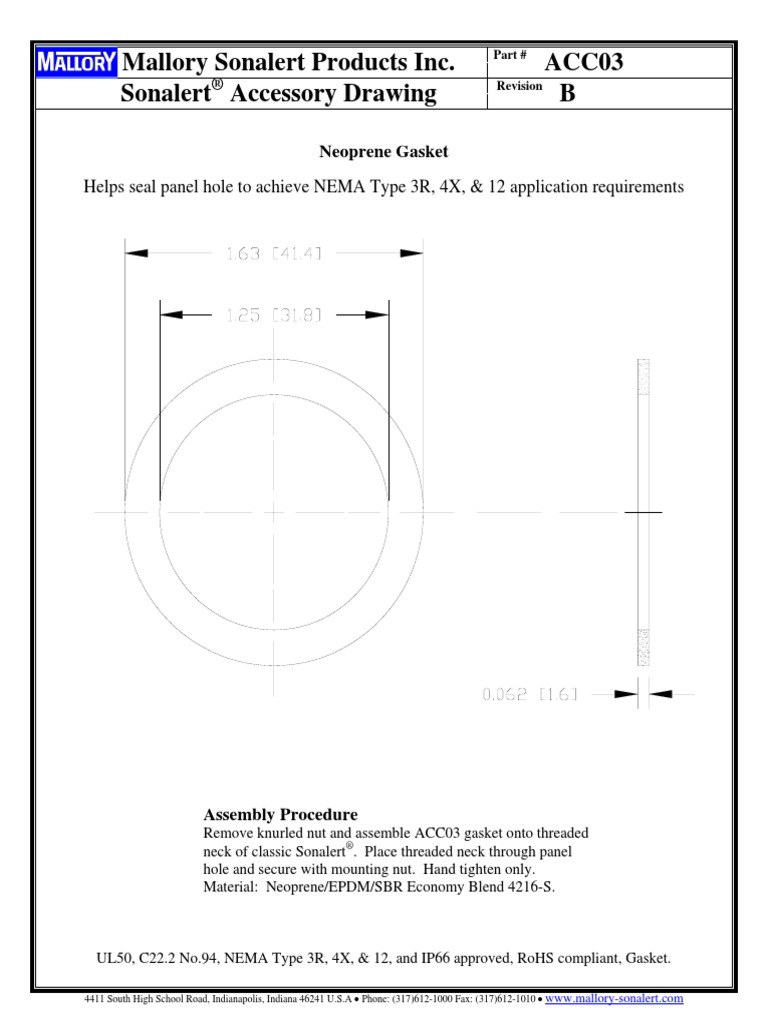 Mallory Sonalert Products Inc. ACC03 Sonalert Accessory Drawing B | PDF