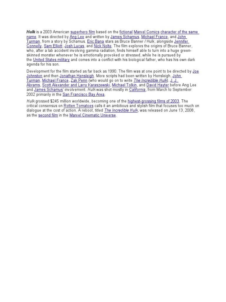 Hulk Is A 2003 American: Hulk Grossed $245 Million Worldwide, Becoming ...