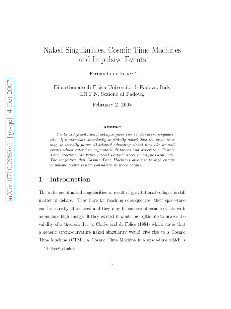 Naked Singularities, Cosmic Time Machines and Impulsive Events | PDF ...