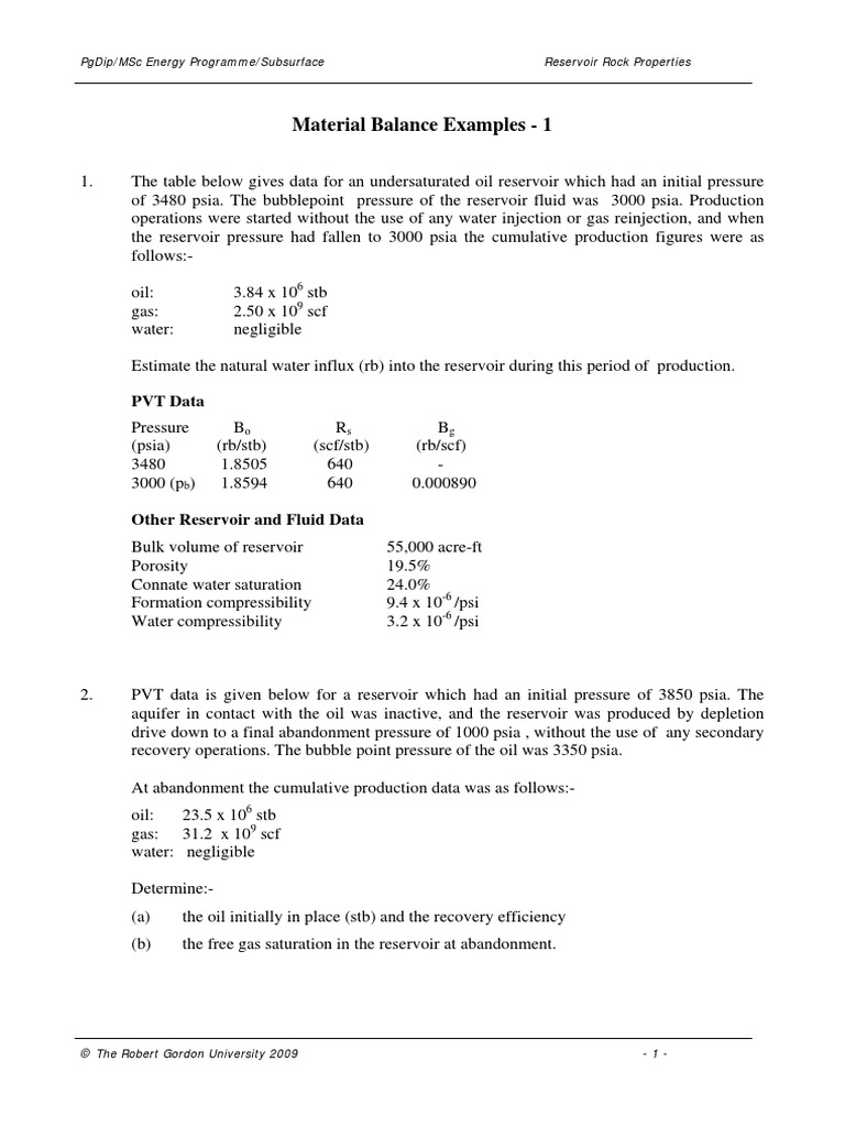 Material Balance Examples - 1: PVT Data | PDF | Extraction Of Petroleum ...