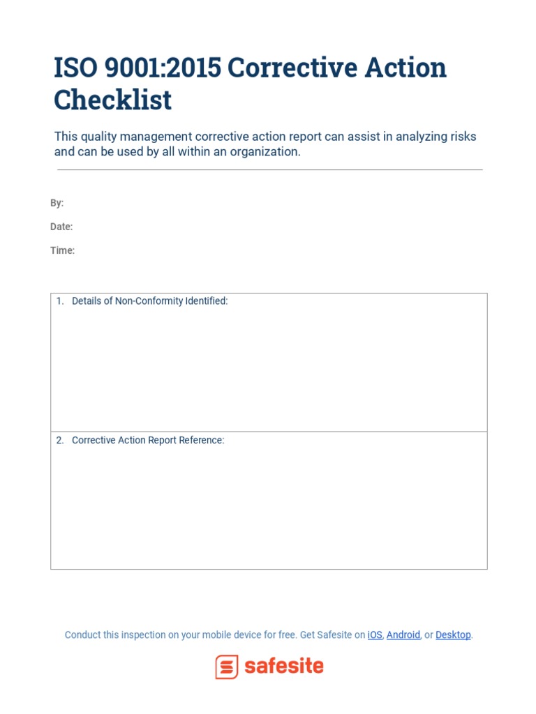 Iso 9001 2015 Corrective Action Checklist Pdf Systems Thinking Business Process