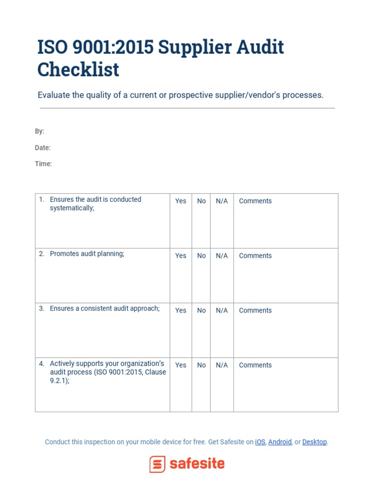 Iso 9001 2015 Internal Audit Checklist DOC) ISO 9001:2015 Client