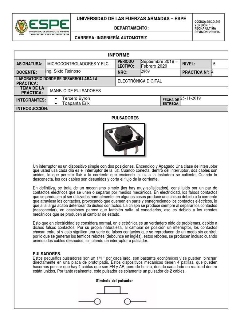Manejo de Pulsadores | PDF | Arduino | Puerta lógica