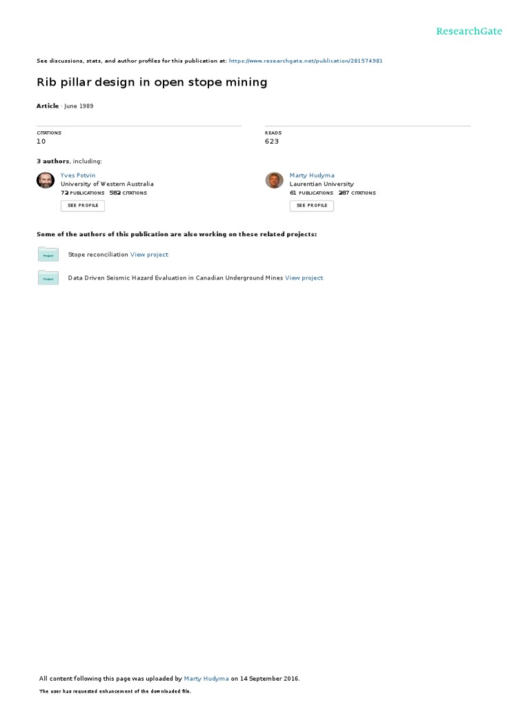 Rib Pillar Design in Open Stope Mining: June 1989 | PDF | Strength Of ...
