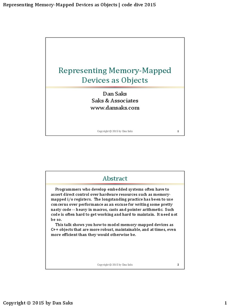 Representing Memory-Mapped Devices As Objects: Dan Saks Saks ...
