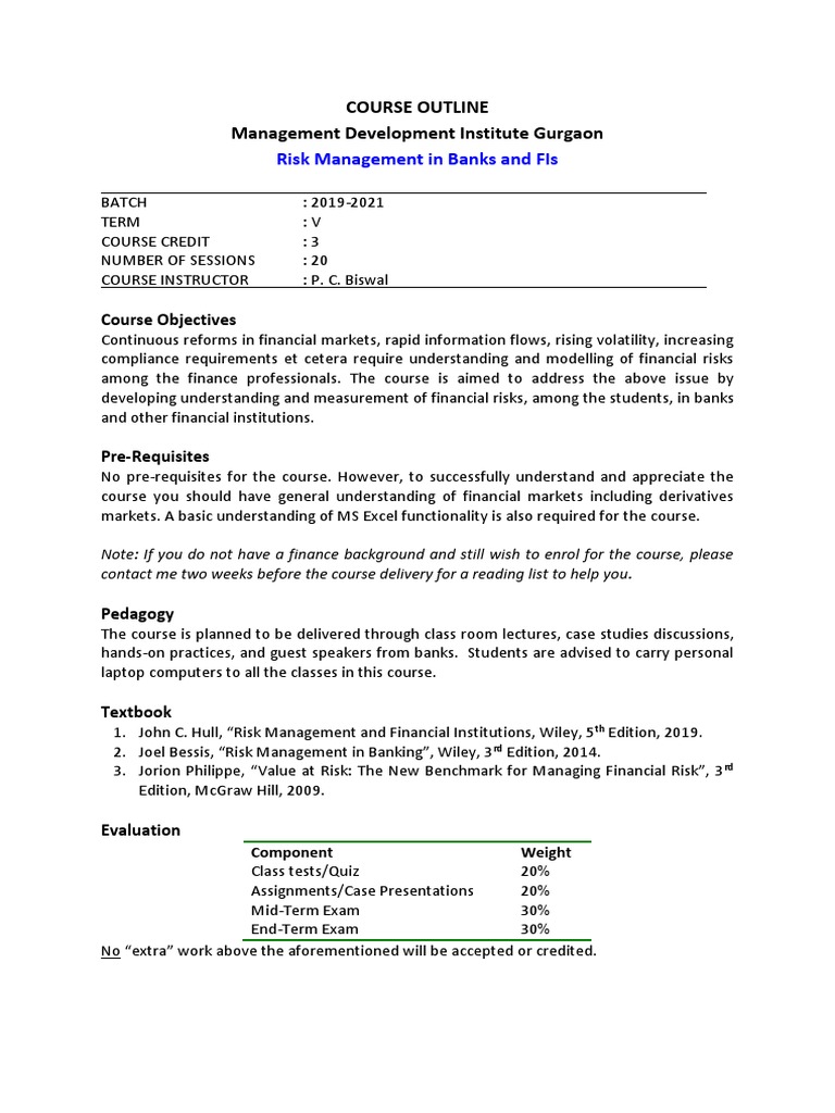 Risk Management in Banks and FIs | PDF | Value At Risk | Operational Risk