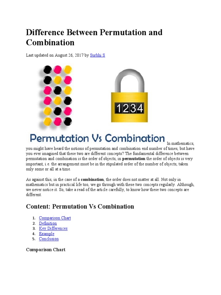 Difference Between Permutation and Combination | PDF | Permutation ...