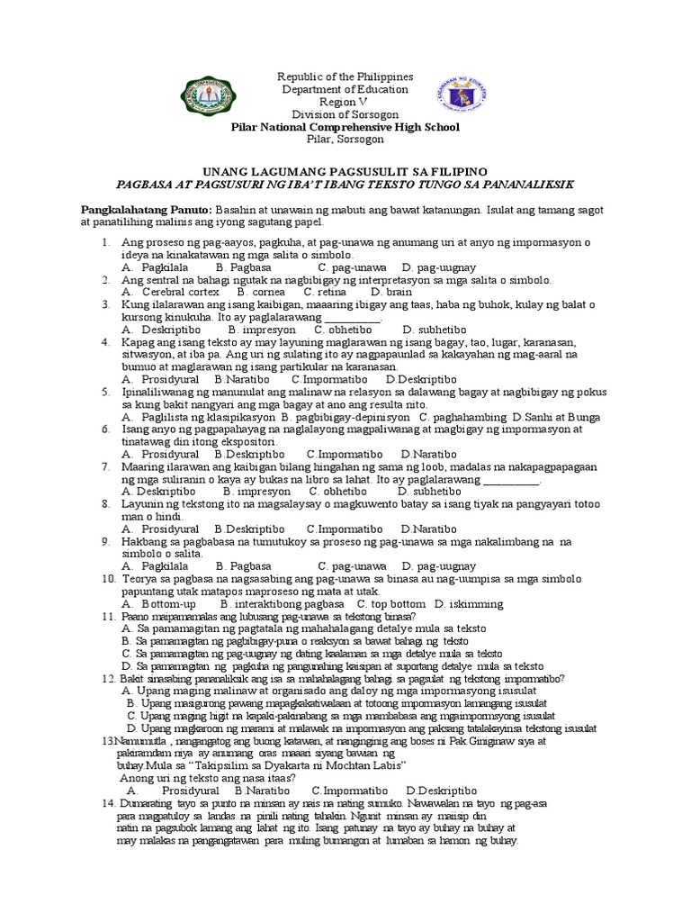 Midterm Pagbasa at Pagsusuri | PDF