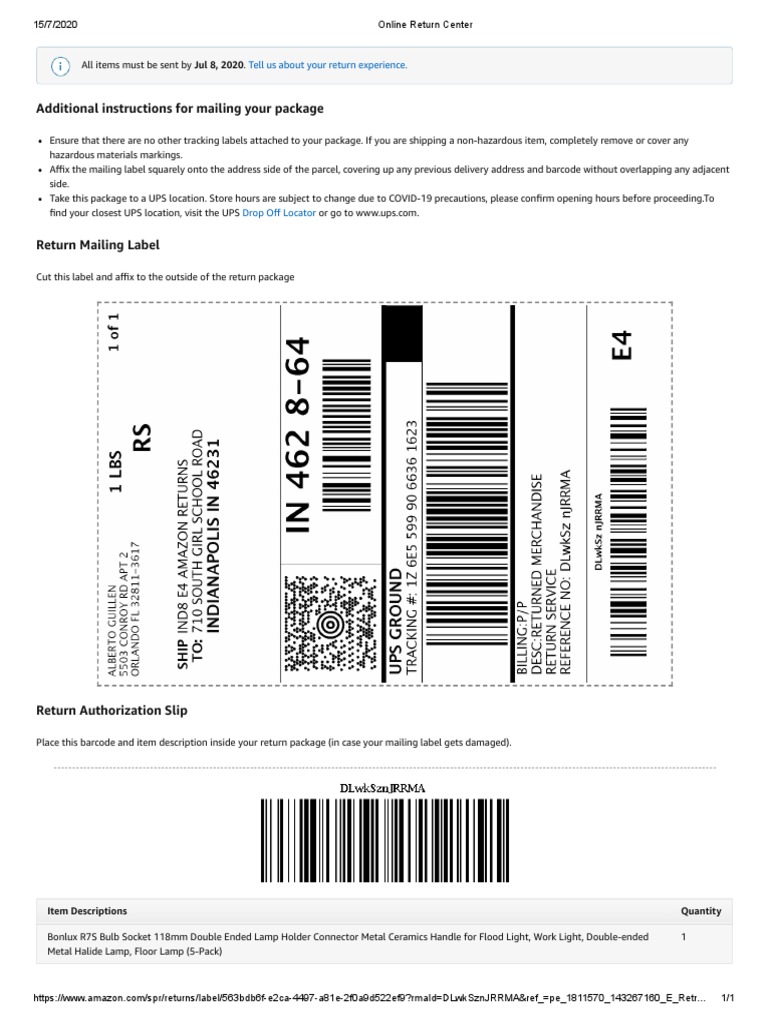 Etiqueta Devolucion Amazon | PDF