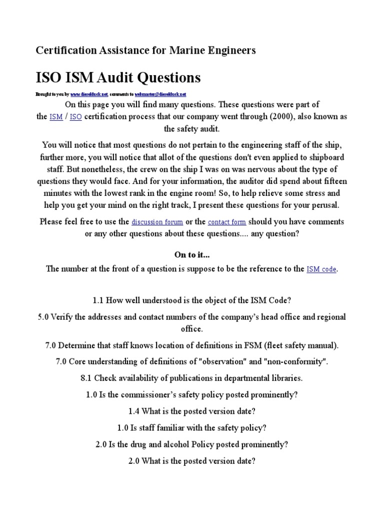Internal Audit Questions | PDF | Sailor | Ships