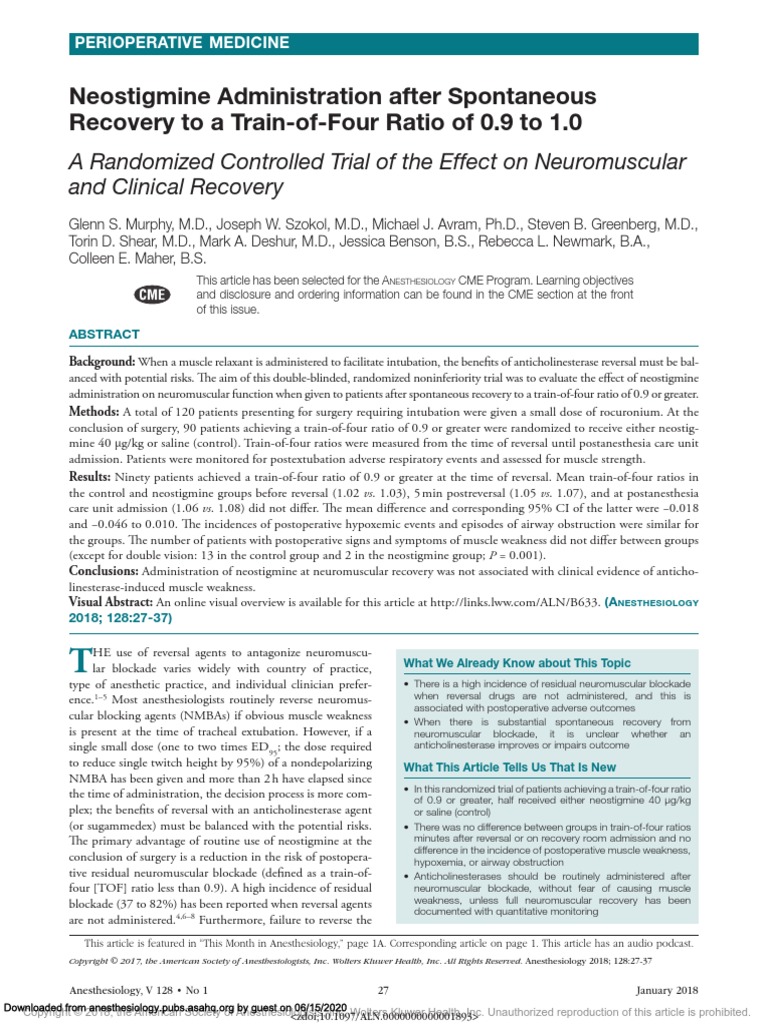 Neostigmine Administration After Spontaneous Recovery To A Train-of ...