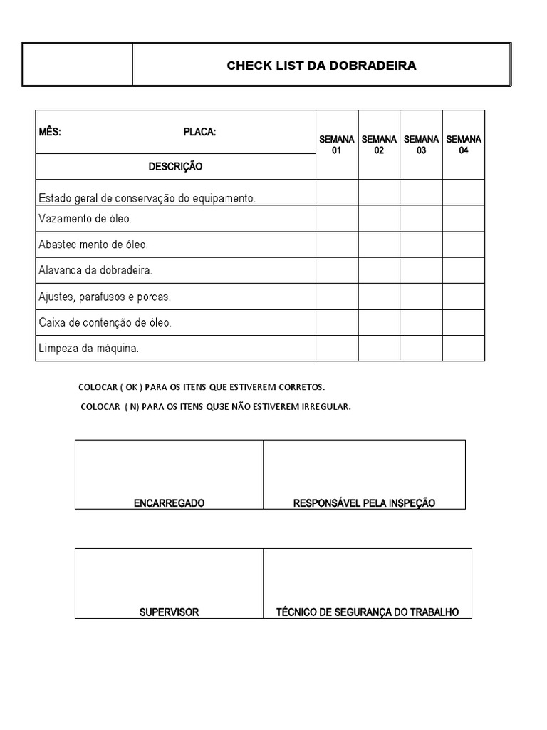 Checklist manutenção dobradeira | PDF