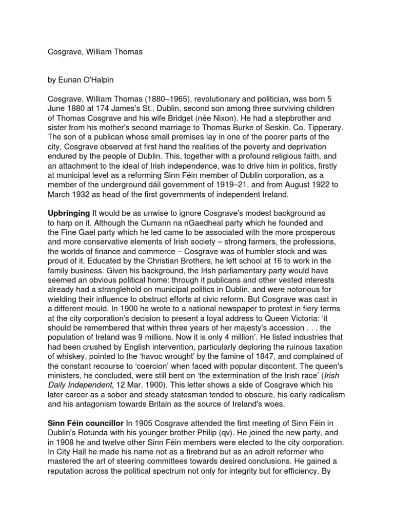 Cosgrave-William Thomas PDF | PDF | Politics Of The British Isles ...