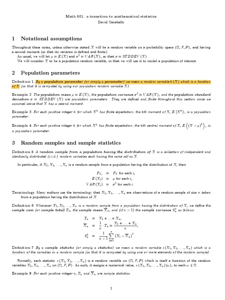 An Introduction to Population Parameters, Random Samples, and Unbiased Estimators | PDF ...