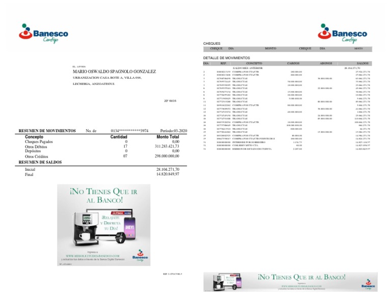 Bank Statement Mario Spagnollo Month 03.2020 PDF | PDF | Servicios ...