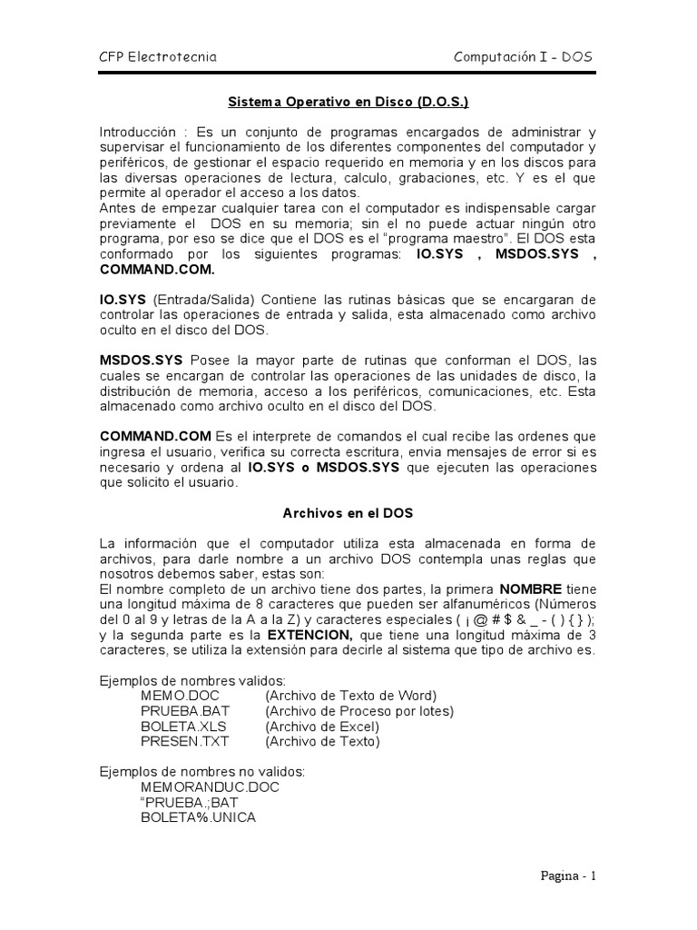 Comandos y Funciones del DOS | PDF | Dos | Archivo de computadora