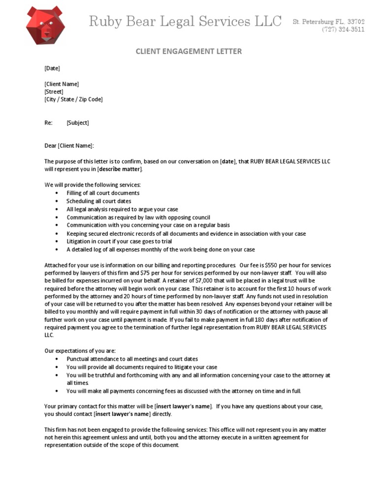 Client Engagement Letter | PDF | Lawyer | Government Information