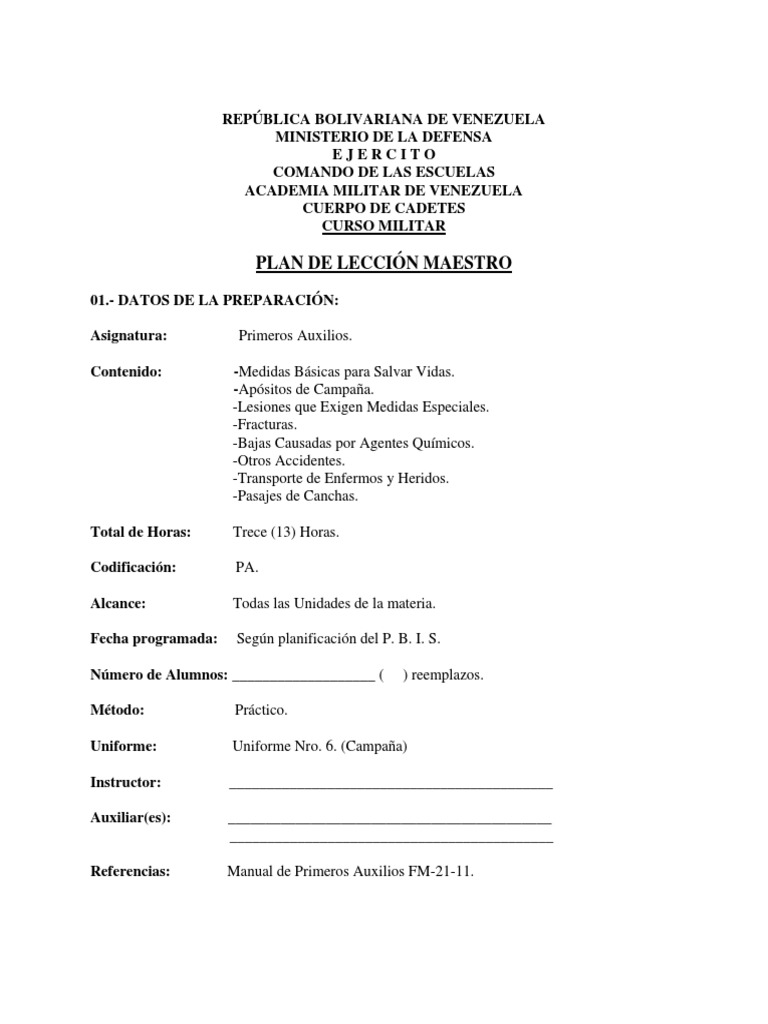 Plan de Leccion de Primeros Auxilios | PDF | Herida | Quemar