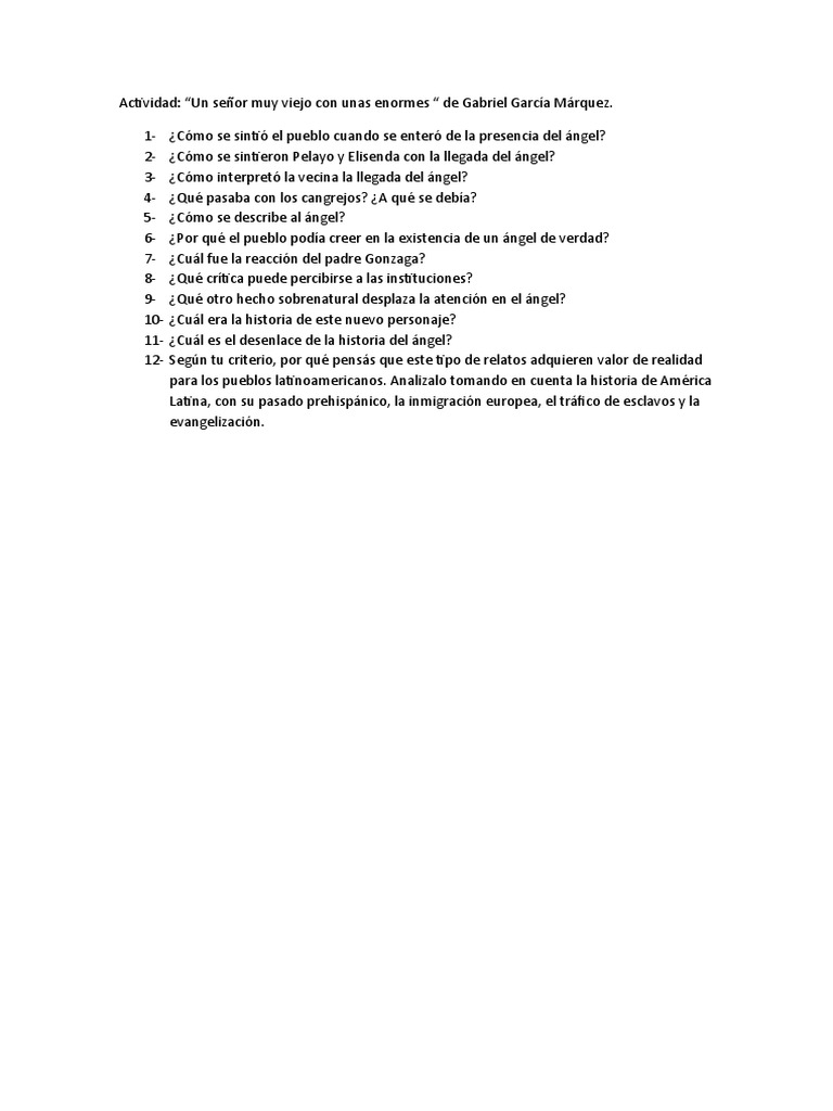 Actividad Un Señor Muy Viejo Con Unas Alas Enormes. | PDF